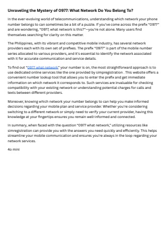 Unraveling the Mystery of 0977 What Network Do You Belong To