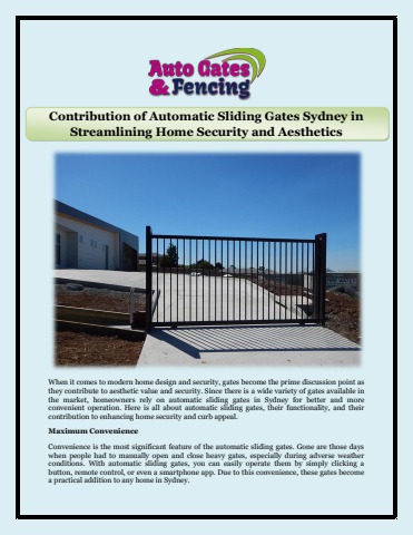 Contribution of Automatic Sliding Gates Sydney in Streamlining Home ...