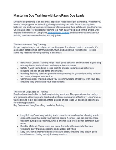 Mastering Dog Training with LongPaws Dog Leads