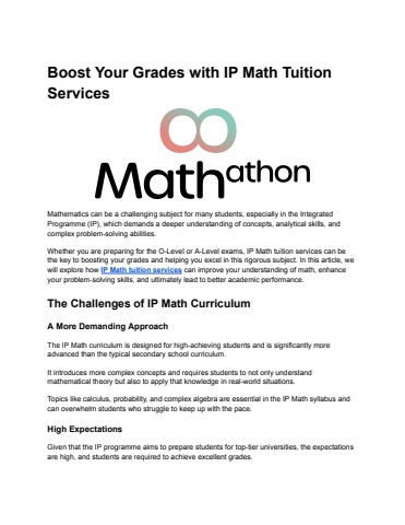 Boost Your Grades with IP Math Tuition Services