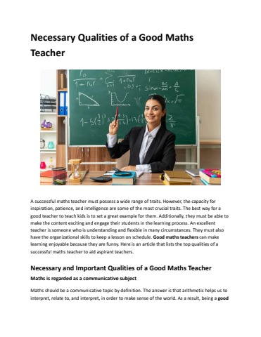 Necessary Qualities of a Good Maths Teacher - Jobs in Education Flip ...