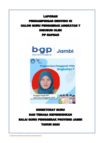 Laporan Pendampingan Individu 3 dengan CGP Bapak Dwi Iskandar, Bapak Nanang Sriyadi, Ibu Sri ...