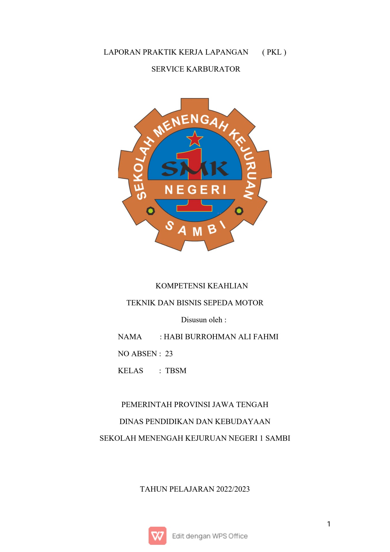 Laporan Pkl Format Laporan PKL