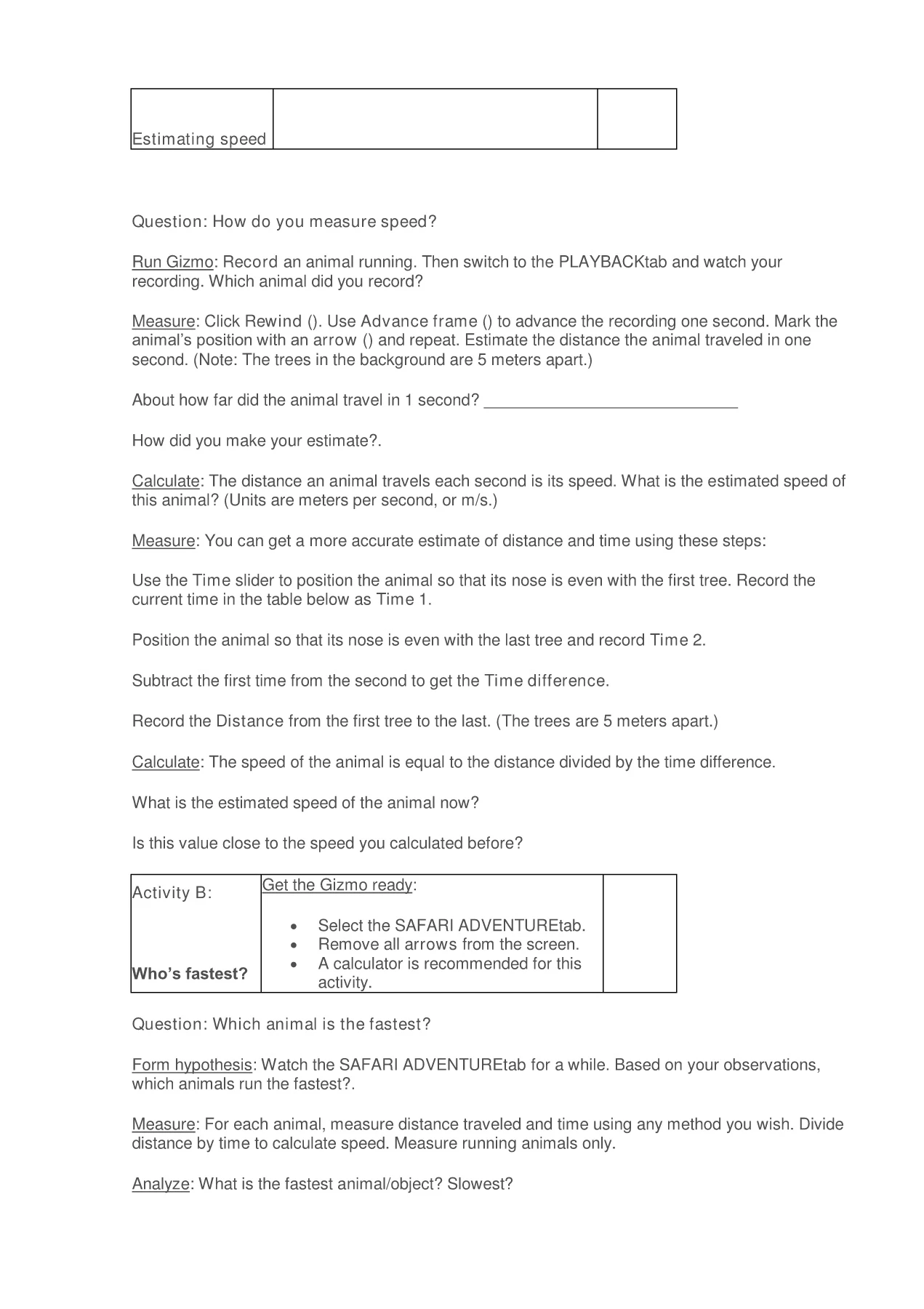Student Exploration- Measuring Motion (ANSWER KEY)