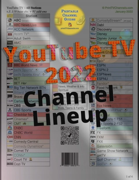 YouTube TV Channels Lineup | Printable PDF