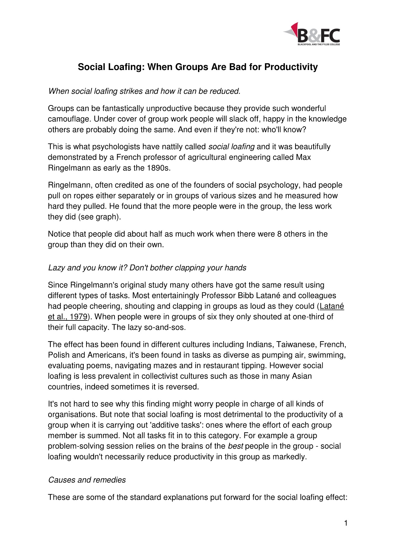 Social Loafing Examples