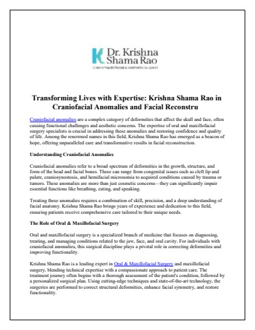 Transforming Lives with Expertise Krishna Shama Rao in Craniofacial ...