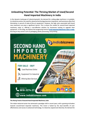 Buy Sale Used Second Hand Imported Machinery in India - indiabizzness99 ...
