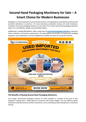 Second Hand Packaging Machinery for Sale – IndiaBizzness Portal ...