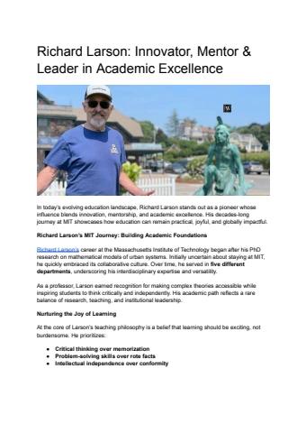 Richard Larson_ Innovator, Mentor & Leader in Academic Excellence