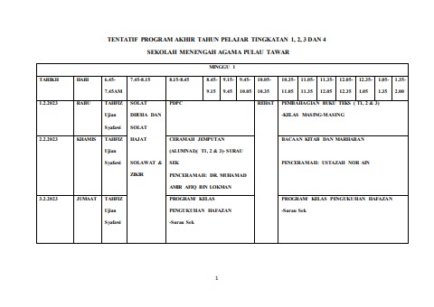 TENTATIF PROGRAM AKHIR TAHUN SMAPTJ