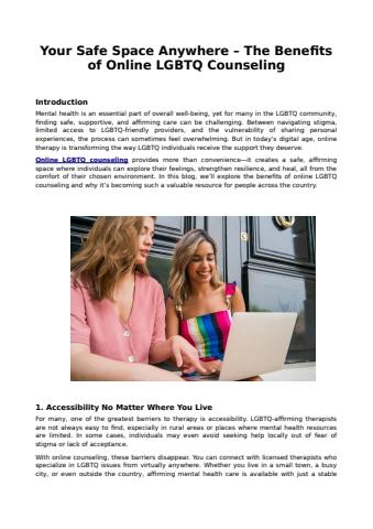 Your Safe Space Anywhere – The Benefits of Online LGBTQ Counseling