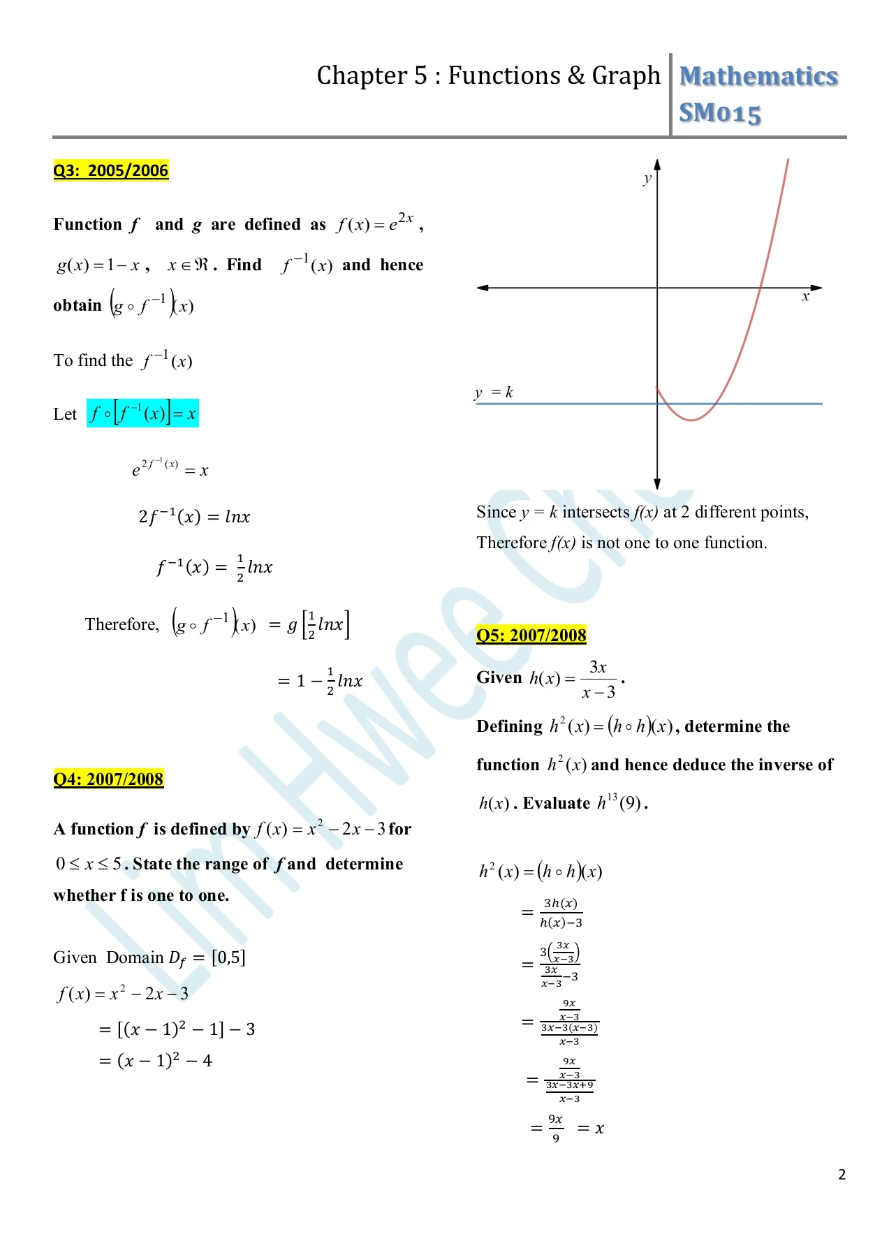 Chapter 5 : Functions and Graphs