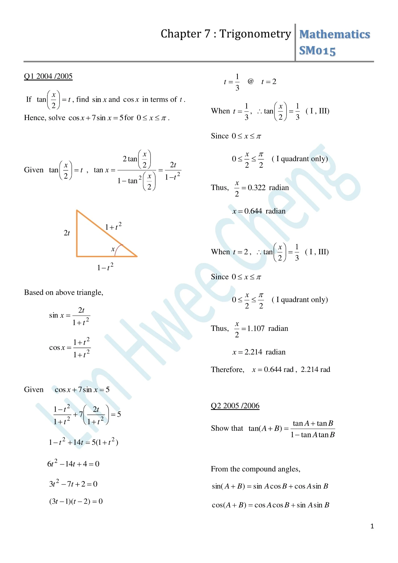 Chapter 7 Trigonometry