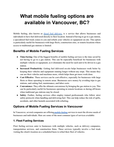 What mobile fueling options are available in Vancouver, BC - Rayan Shah ...