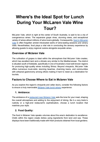 Where's the Ideal Spot for Lunch During Your McLaren Vale Wine Tour ...