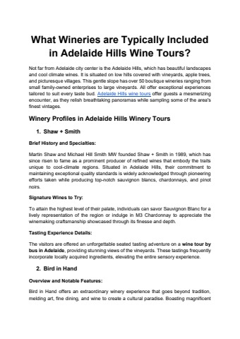 What Wineries are Typically Included in Adelaide Hills Wine Tours ...
