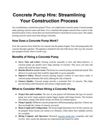Concrete Pump Hire Streamlining Your Construction Process - Rayan Shah ...