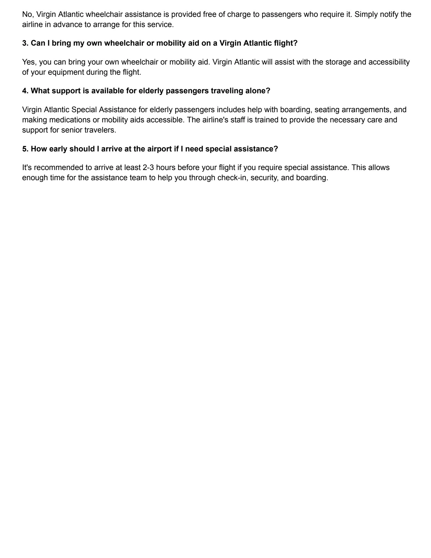Virgin Atlantic Special Assistance: FAQs and Key Information