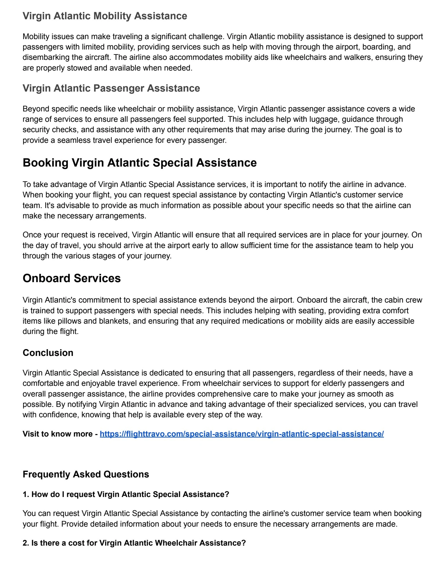 Virgin Atlantic Special Assistance: FAQs and Key Information
