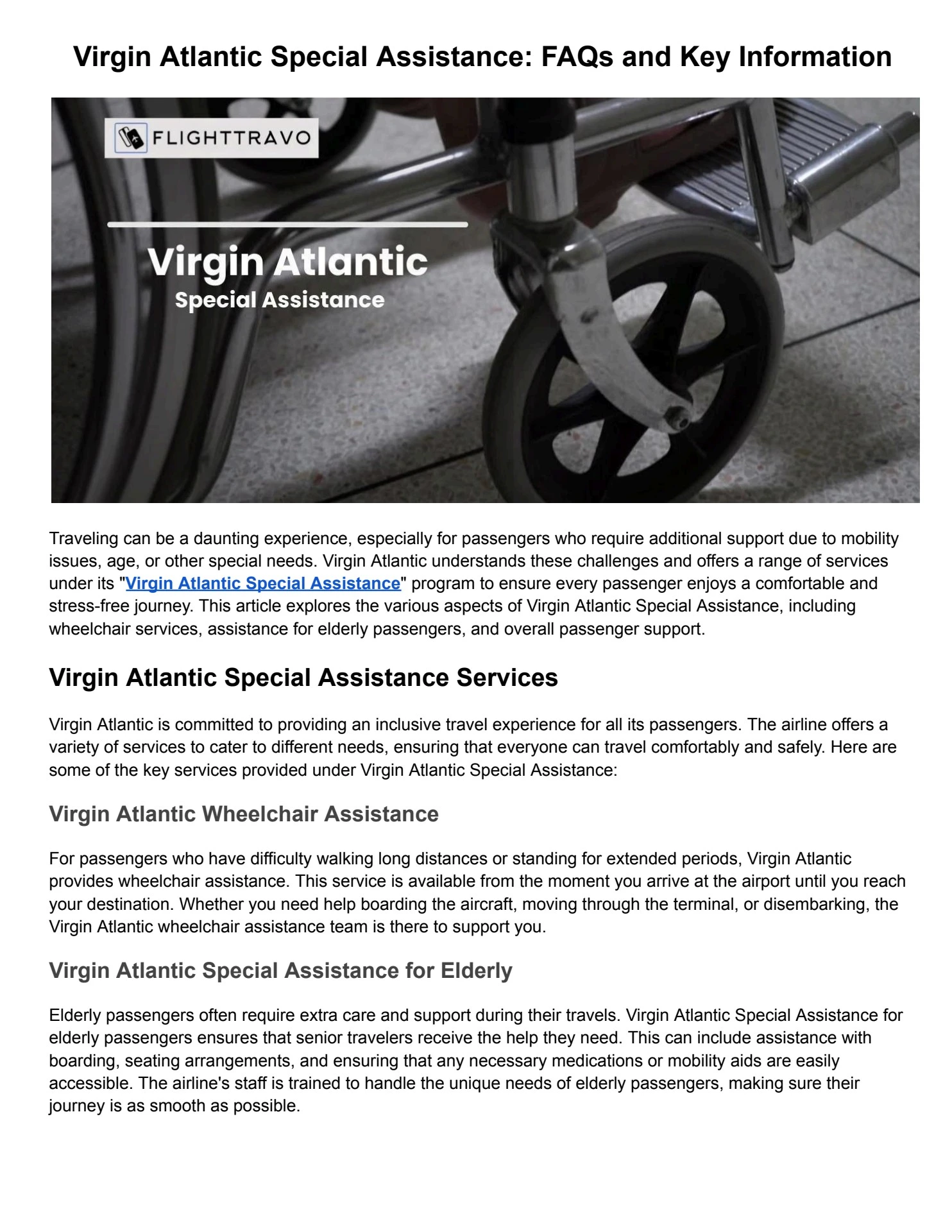 Virgin Atlantic Special Assistance: FAQs and Key Information