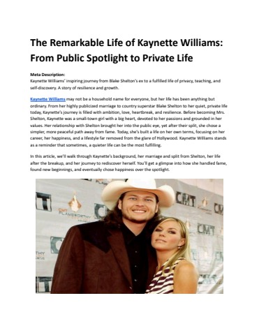 The Remarkable Life of Kaynette Williams: From Public Spotlight to ...