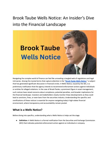 Brook Taube Wells Notice_ An Insider’s Dive into the Financial Landscape