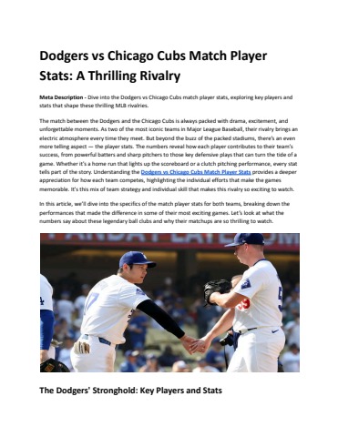 Dodgers vs Chicago Cubs Match Player Stats_ A Thrilling Rivalry ...