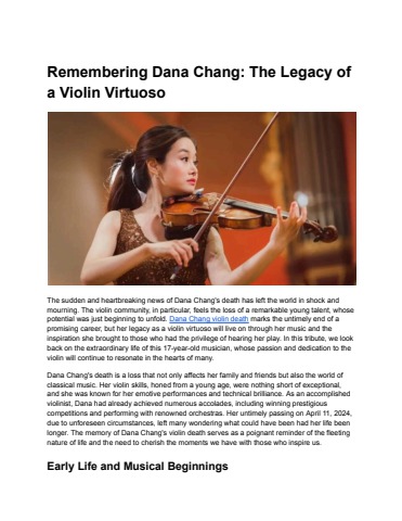 Remembering Dana Chang: The Legacy of a Violin Virtuoso