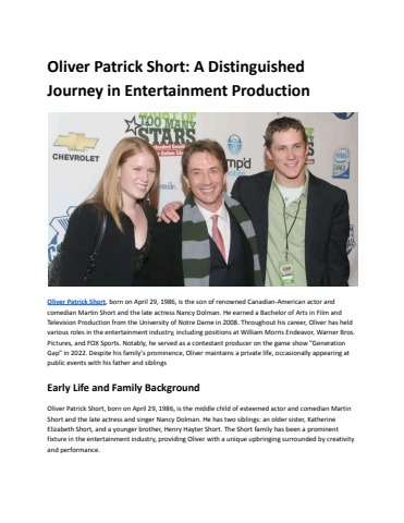 Oliver Patrick Short A Distinguished Journey in Entertainment ...