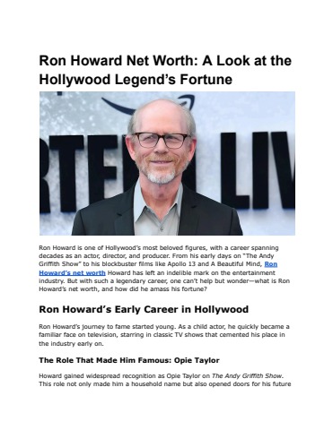 Ron Howard Net Worth_ A Look at the Hollywood Legend’s Fortune