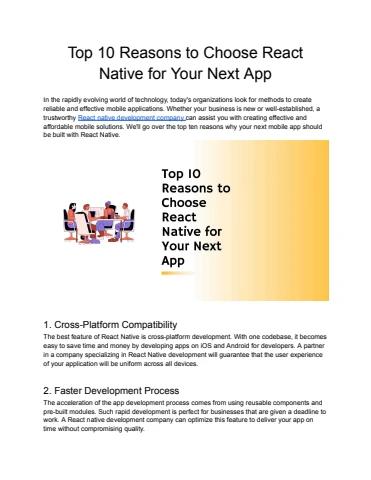 Top 10 Reasons to Choose React Native for Your Next App