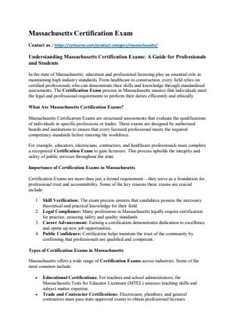 Massachusetts Certification Exam