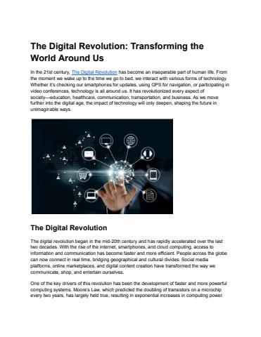 The Digital Revolution: Transforming the World Around Us