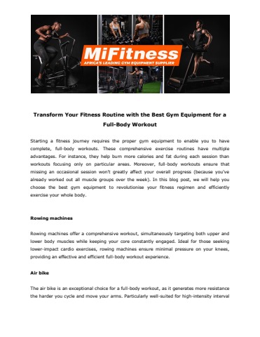 Transform Your Fitness Routine with the Best Gym Equipment for a Full-Body Workout - mifitnessza ...