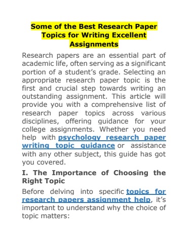 Some of the Best Research Paper Topics for Writing Excellent ...