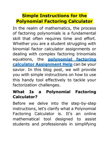 Simple Instructions for the Polynomial Factoring Calculator ...