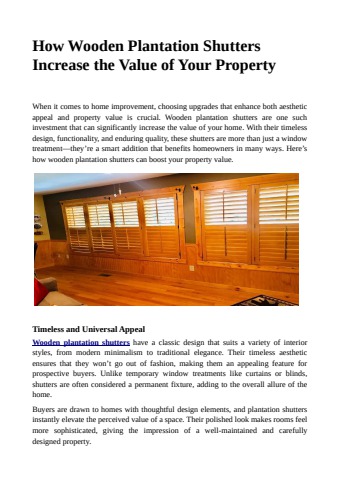 How Wooden Plantation Shutters Increase the Value of Your Property