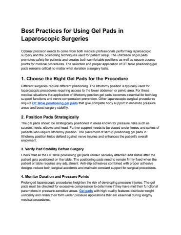 Best Practices for Using Gel Pads in Laparoscopic Surgeries