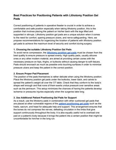 Best Practices for Positioning Patients with Lithotomy Position Gel Pads