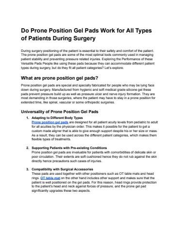 Do Prone Position Gel Pads Work for All Types of Patients During Surgery