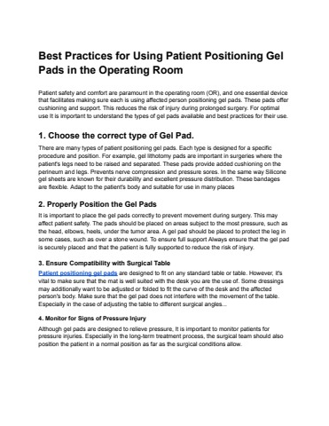 Best Practices for Using Patient Positioning Gel Pads in the Operating Room