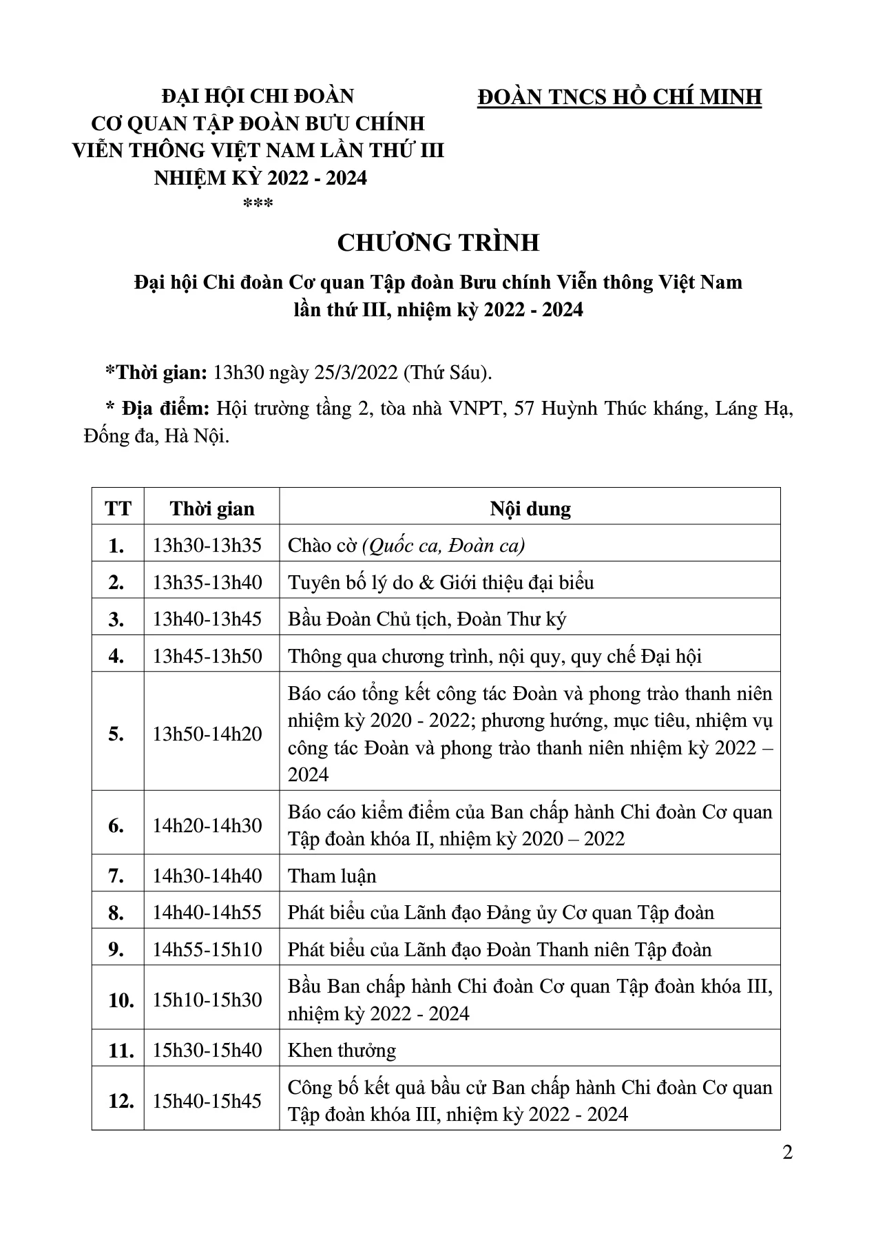 Văn kiện đại hội chi đoàn CQTĐ