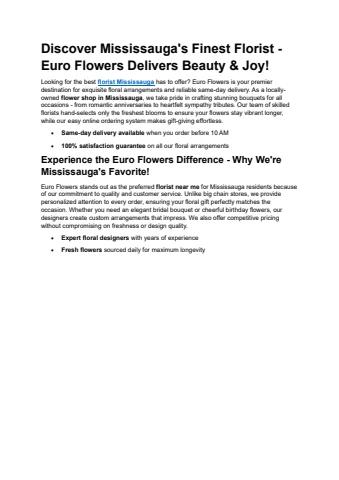 Discover Mississauga's Finest Florist - Euro Flowers Delivers Beauty & Joy!