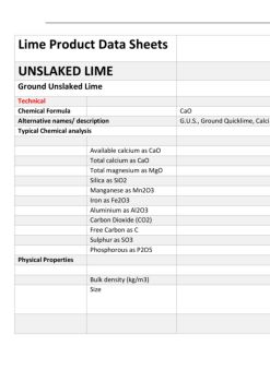 Lime Product Data Sheets UNSLAKED LIME - PPC Ltd. - Guset User Flip PDF | AnyFlip