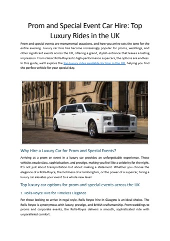 Prom and Special Event Car Hire Top Luxury Rides in the UK