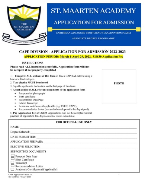 Cape Academy Application Form 2023 - Printable Forms Free Online