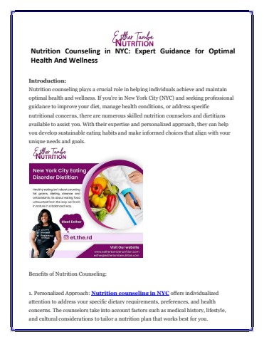 Nutrition Counseling in NYC: Expert Guidance for Optimal Health And ...