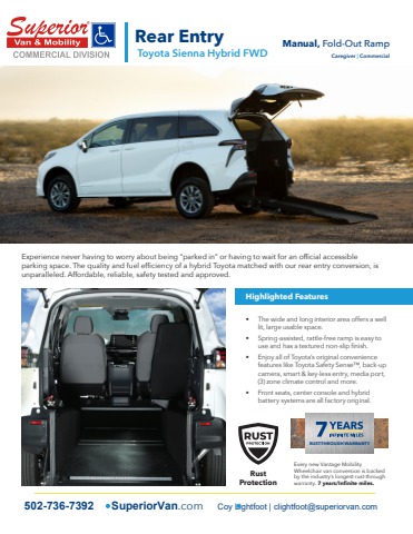 Toyota Sienna Hybrid Rear-Entry ADA Wheelchair Van - Superior Van and ...
