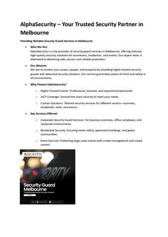 AlphaSecurity – Your Trusted Security Partner in Melbourne